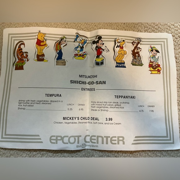 Disney | Other | Rare Mitsukoshi Menu Epcot Japan Pavilion Mickey Pals ...